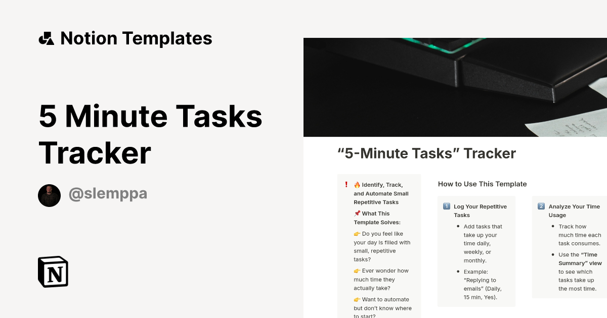 5 Minute Tasks Tracker Template | Notion Marketplace