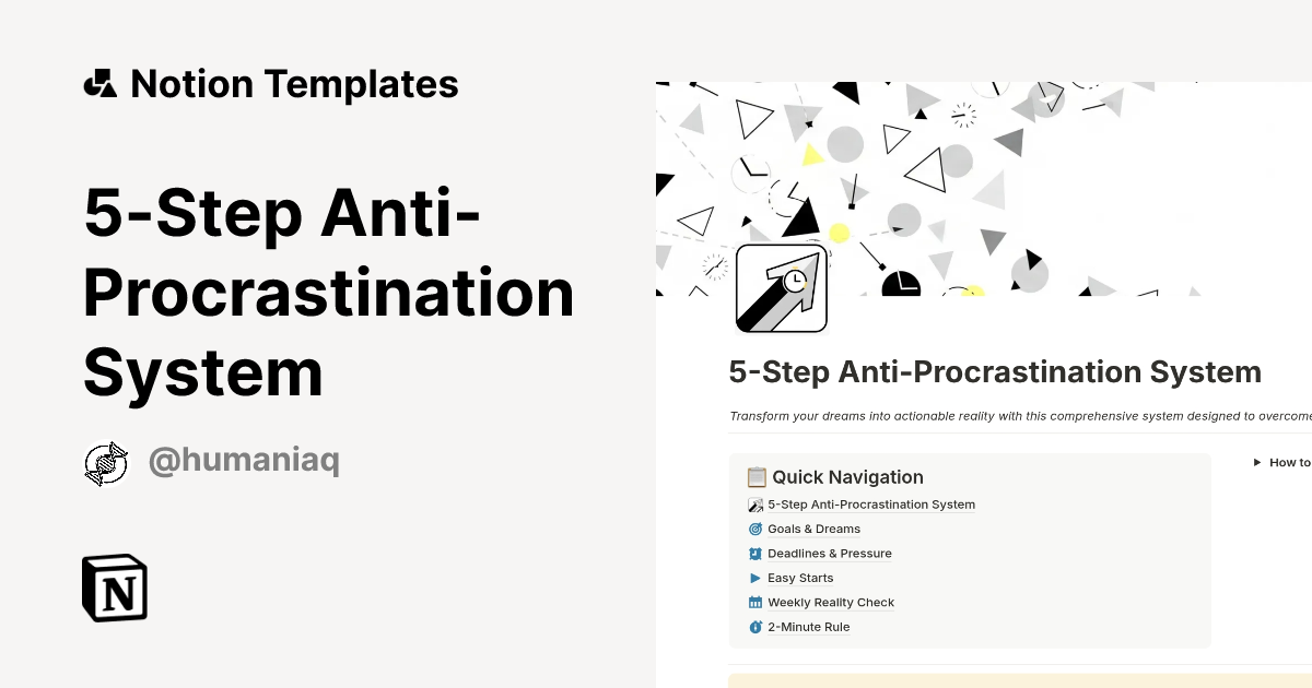 5-Step Anti-Procrastination System Template by Humaniaq | Notion ...