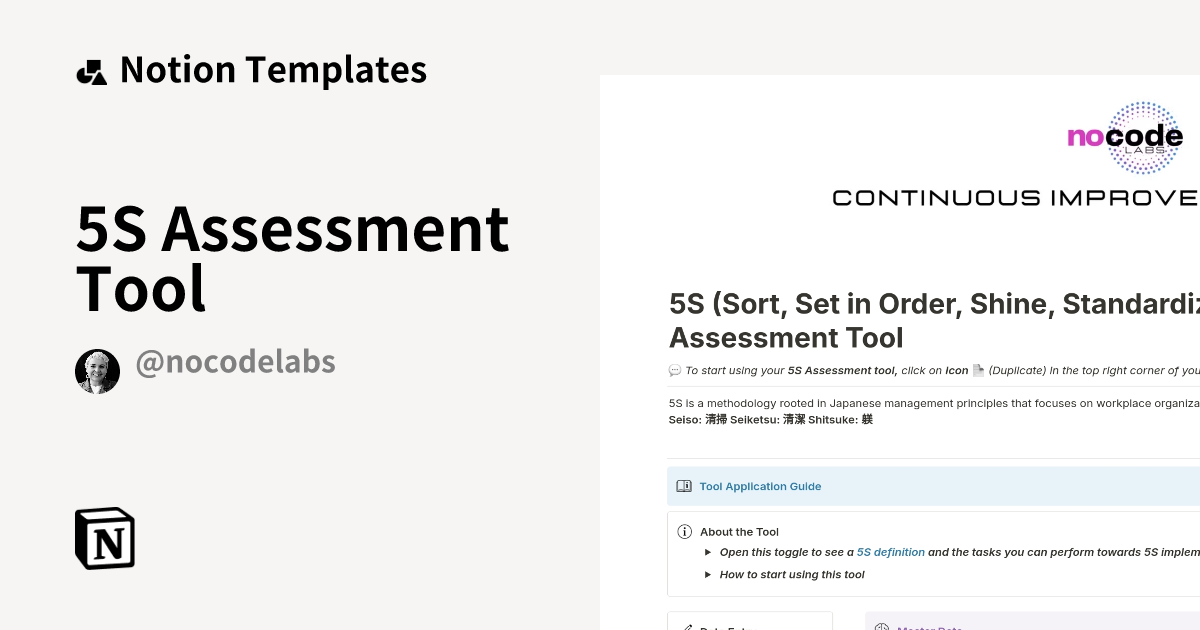 5S Assessment Tool Template | Notion Marketplace