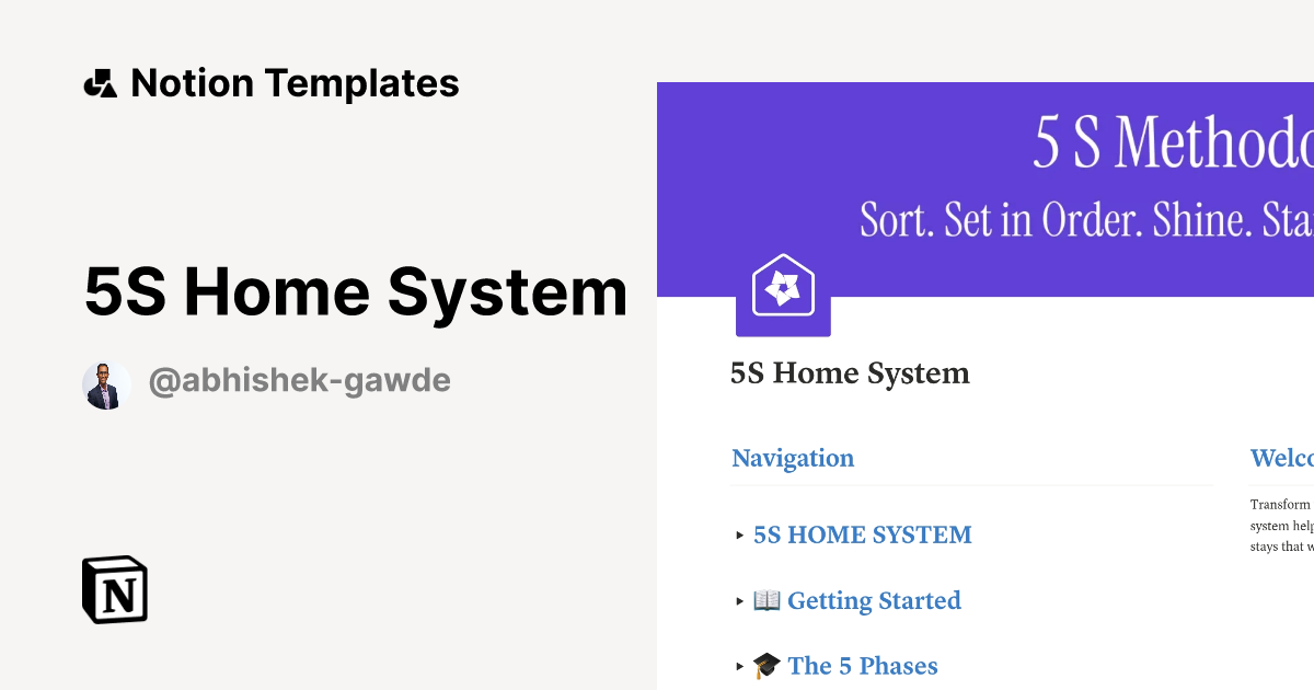 5S Home System Template by Abhishek Gawde | Notion Marketplace