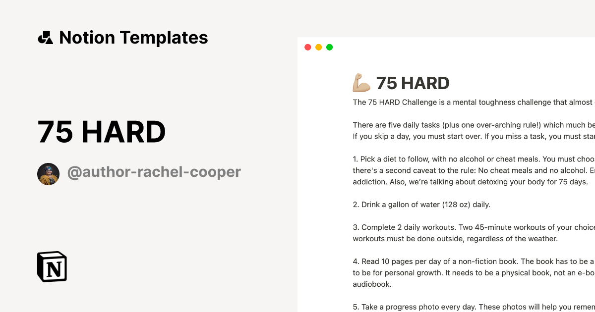 75 HARD Template by Author Rachel Cooper | Notion Marketplace