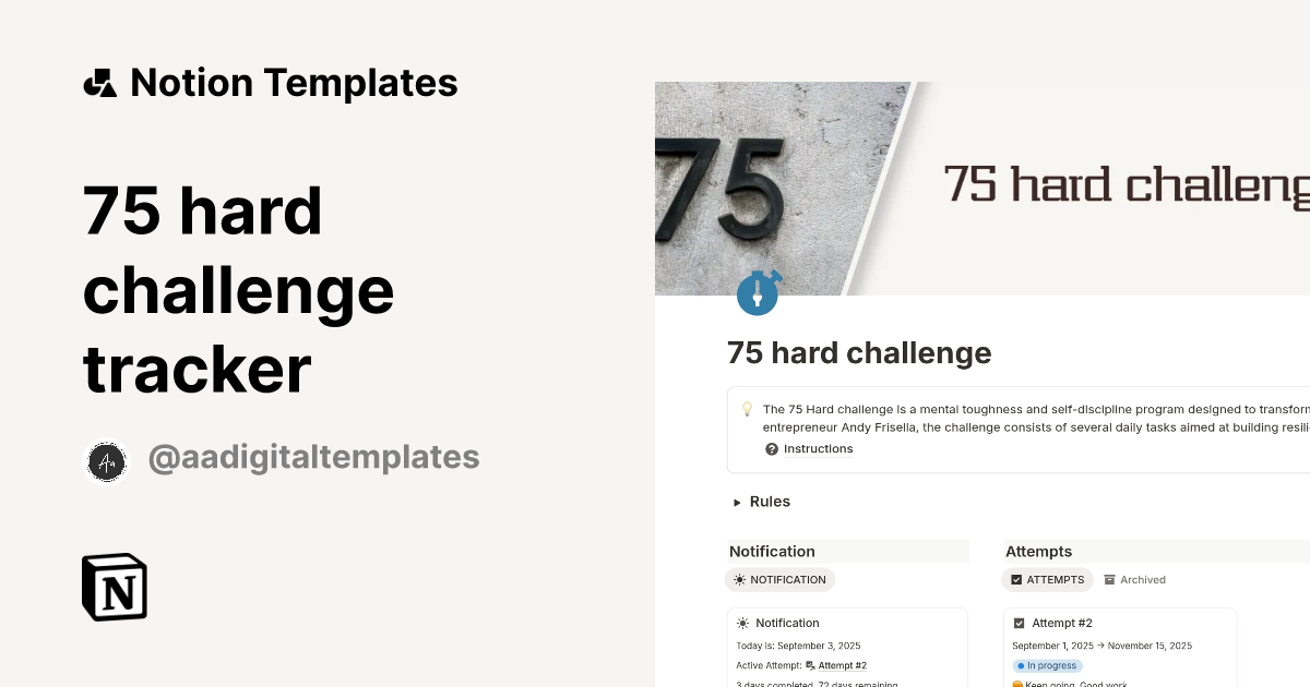 75 hard challenge tracker Template by AA Digital templates | Notion ...