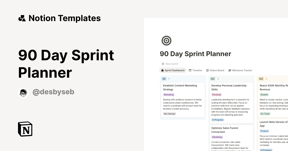 90 Day Sprint Planner Template by desbyseb | Notion Marketplace