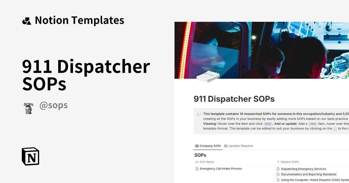 911 Dispatcher SOPs Template by SOPs | Notion Marketplace