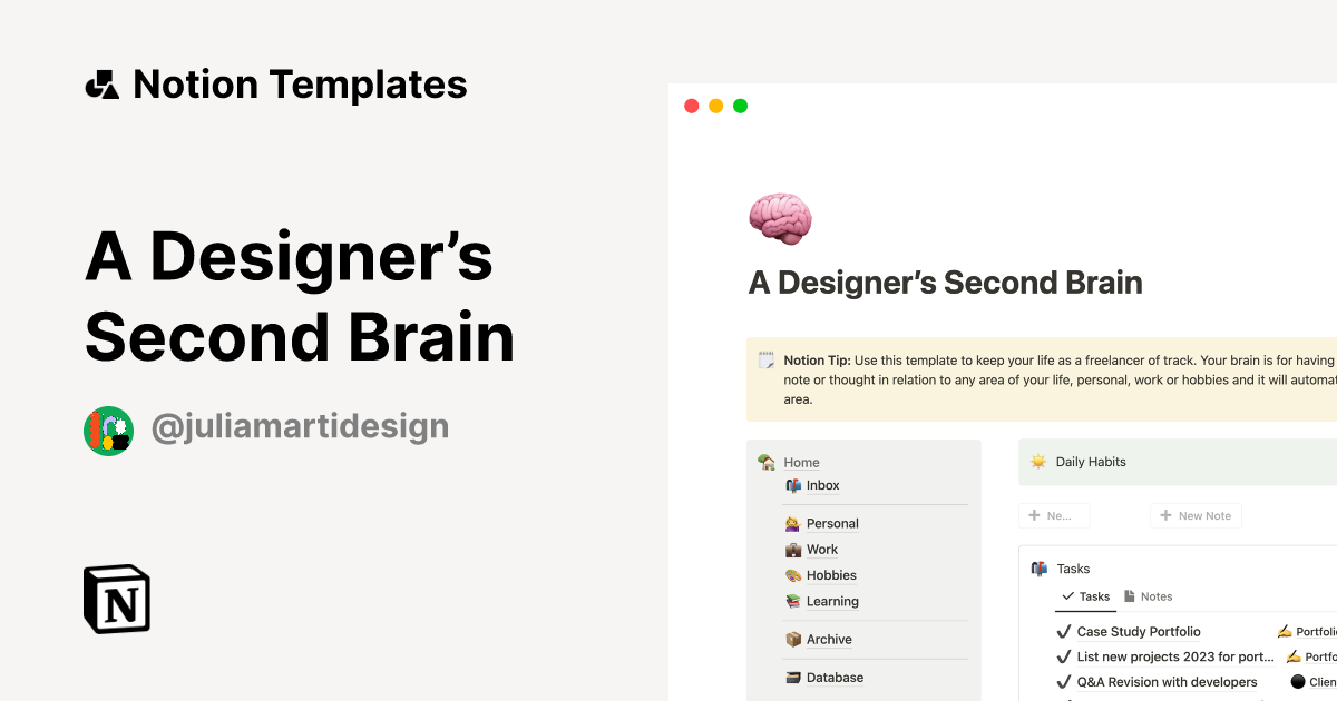 A Designer’s Second Brain Template | Notion Marketplace