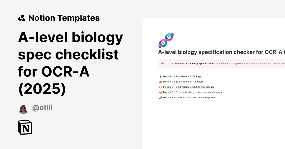 A-level biology spec checklist for OCR-A (2025) Template by oti