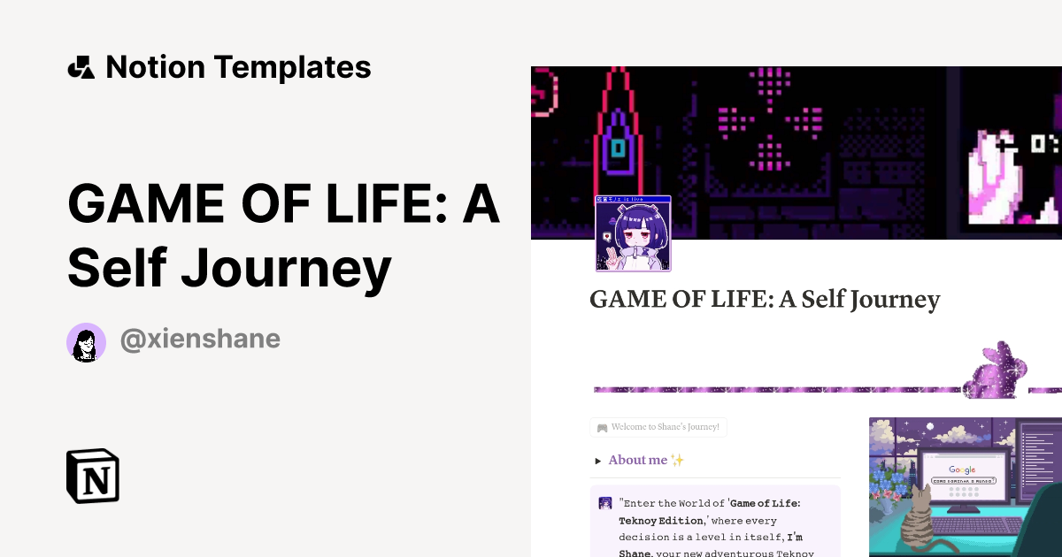 GAME OF LIFE: A Self Journey Template by Code Lilac | Notion Marketplace