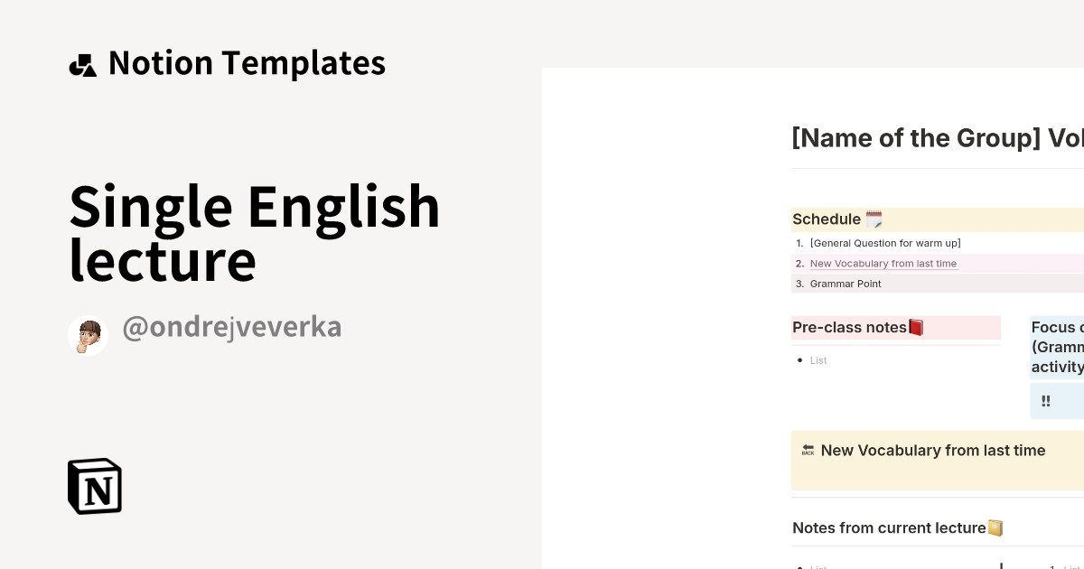 Single English lecture Template by OTeacher | Notion Marketplace