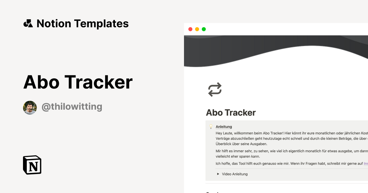 Abo Tracker Template by Thilo Witting | Notion Marketplace