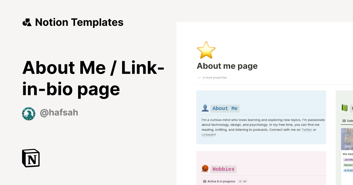 About Me / Link-in-bio page Template by Hafsah I | Notion Marketplace