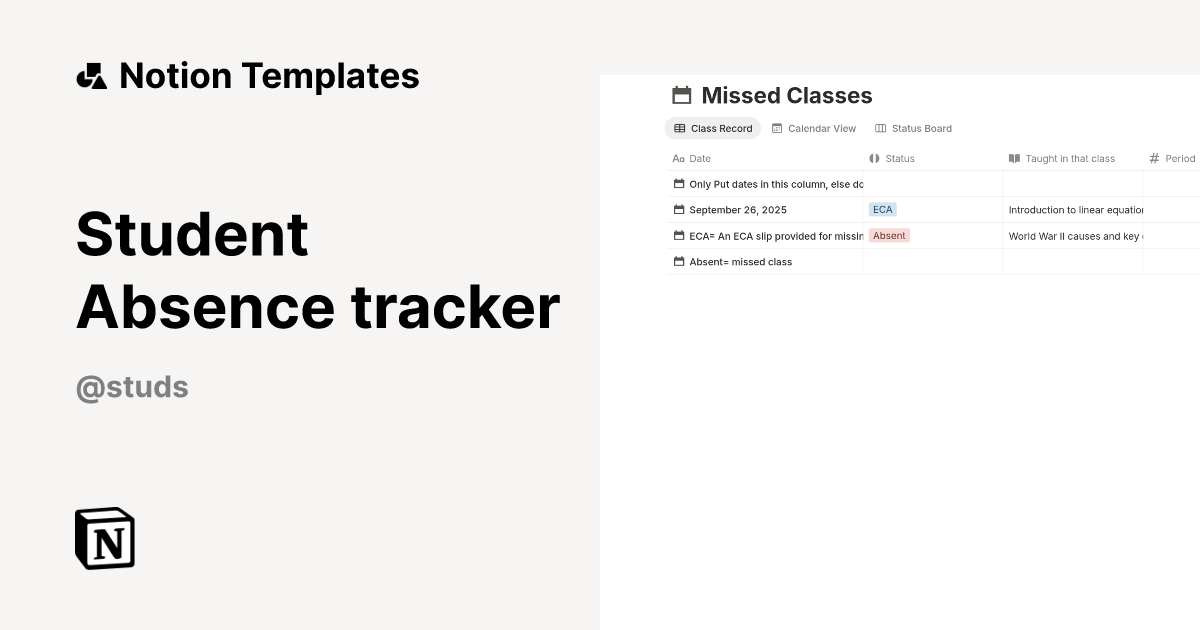Student Absence tracker Template by Student | Notion Marketplace