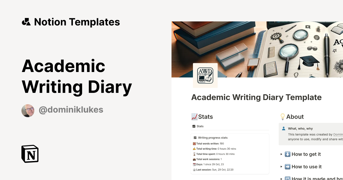 Academic Writing Diary Template by Dominik Lukes | Notion Marketplace
