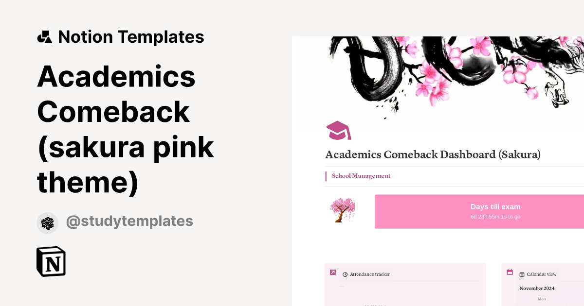 Academics Comeback (sakura pink theme) Template | Notion Marketplace