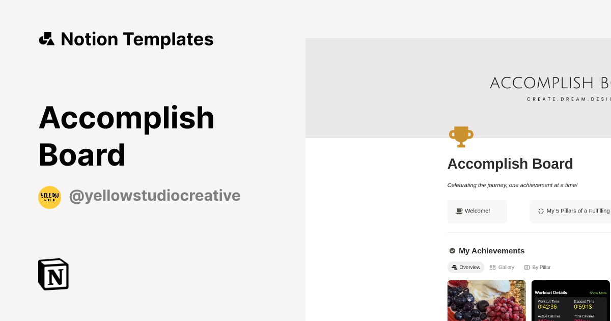 Accomplish Board Template by Yellow Studio Co | Notion Marketplace