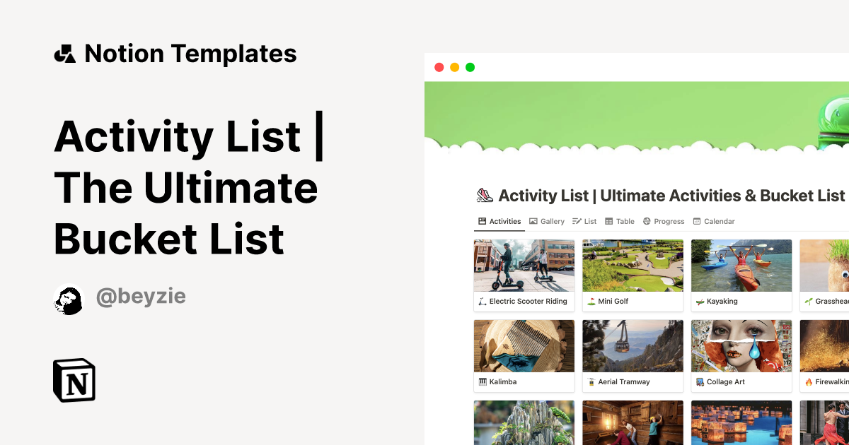Activity List | The Ultimate Bucket List Template | Notion Marketplace