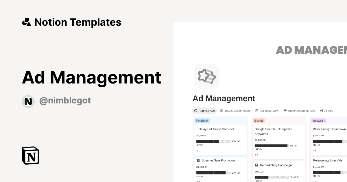 Ad Management Template | Notion Marketplace