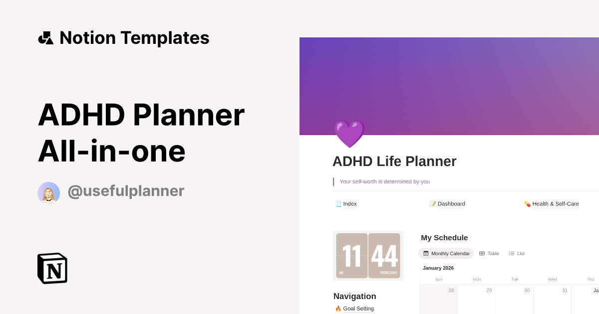 ADHD Planner All-in-one Template | Notion Marketplace