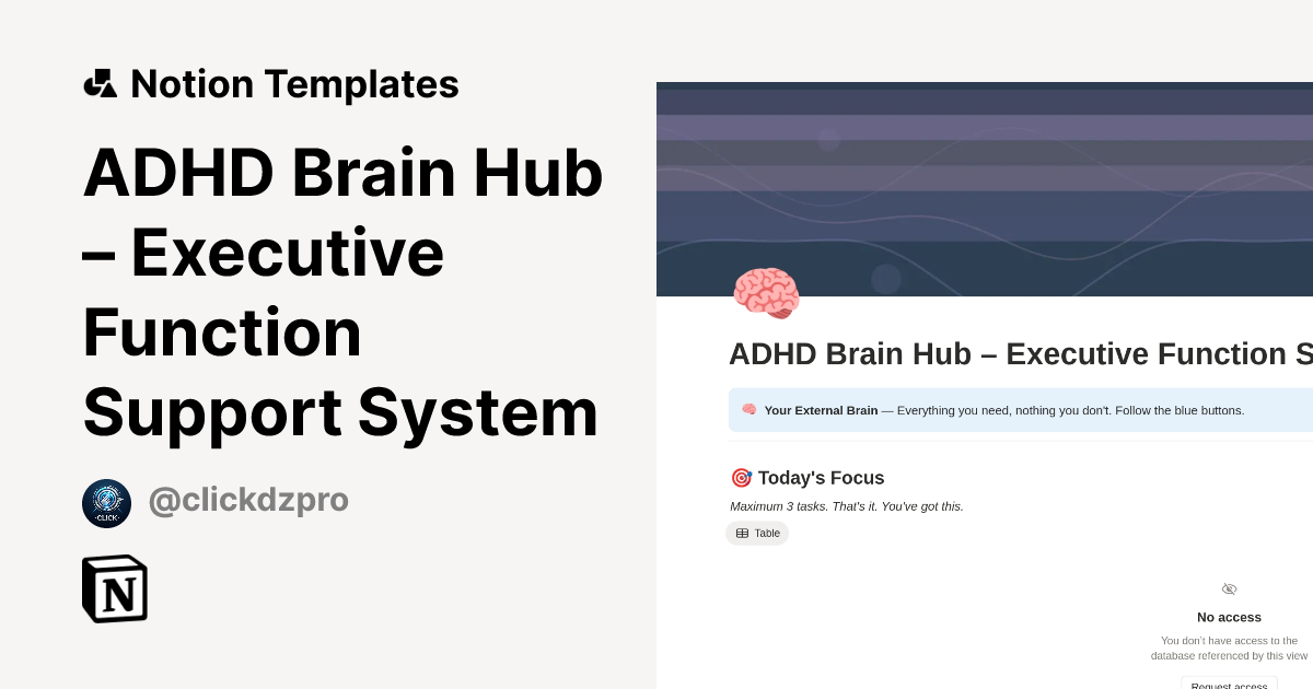 ADHD Brain Hub – Executive Function Support System Template | Notion ...