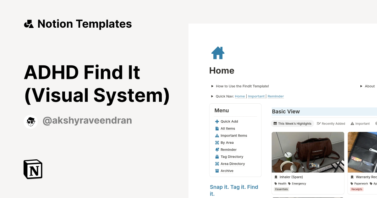 ADHD Find It (Visual System) Template | Notion Marketplace