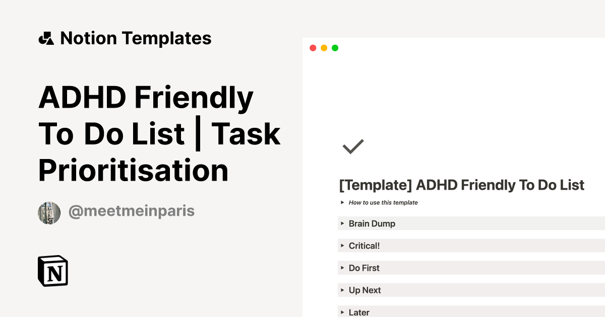 ADHD Friendly To Do List | Task Prioritisation Template by Meet me in ...