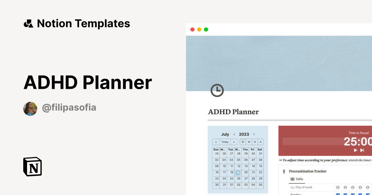 ADHD Planner Template by Filipa Sofia 🌼 ADHD | Life | Notion Marketplace