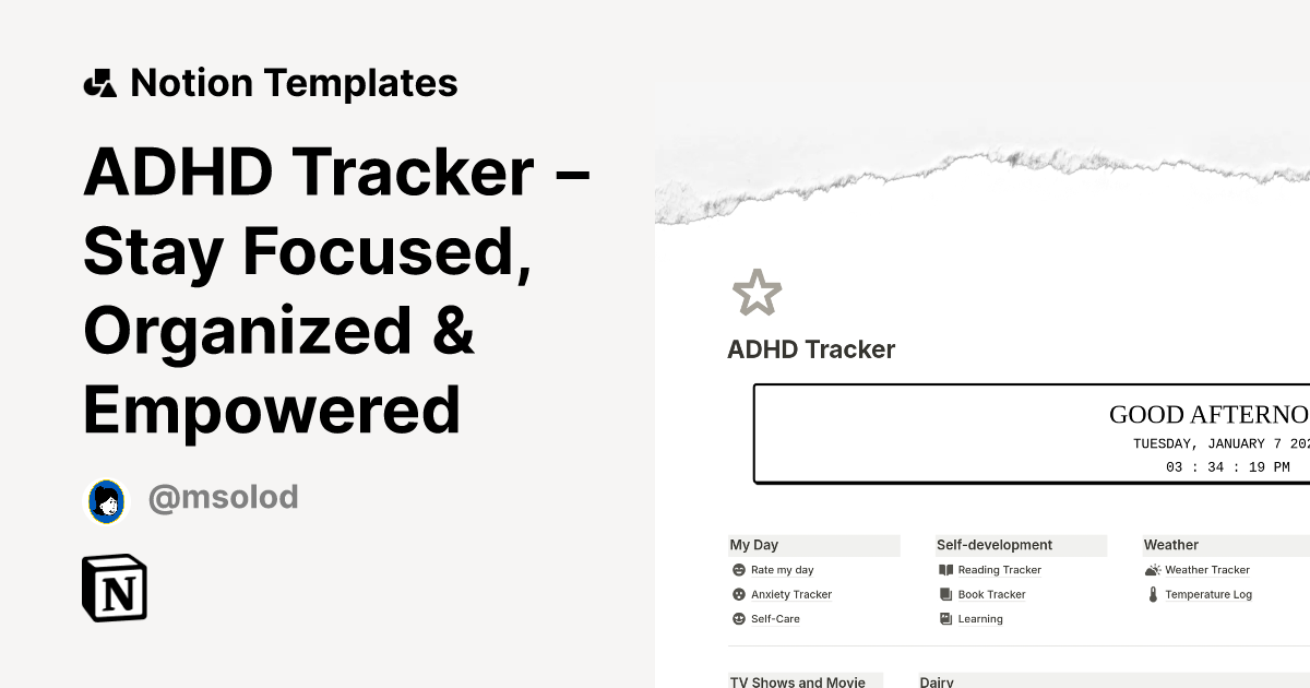 ADHD Tracker – Stay Focused, Organized & Empowered Template | Notion ...
