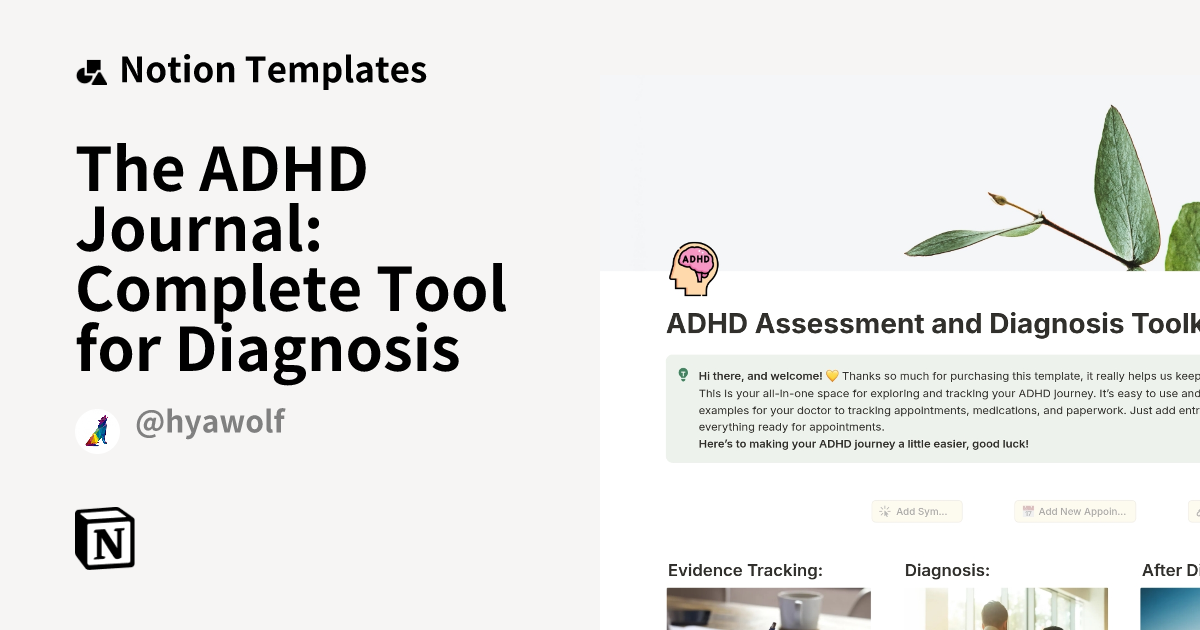 The ADHD Journal: Complete Tool for Diagnosis Template | Notion Marketplace