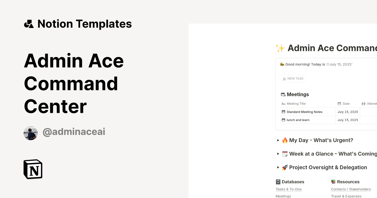 Admin Ace Command Center Template by AdminAceAI | Notion Marketplace