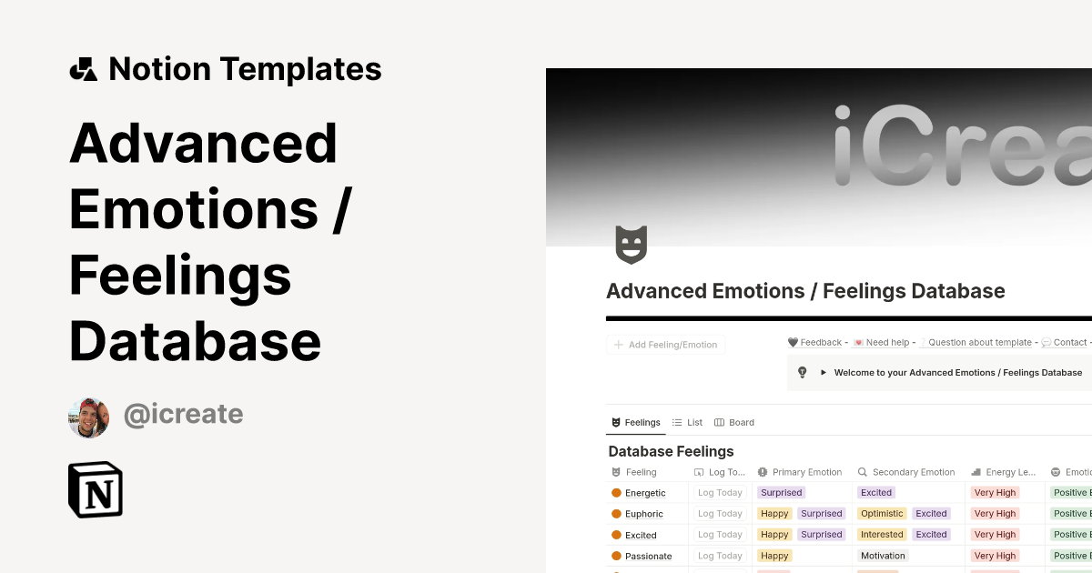 Advanced Emotions / Feelings Database Template by Creator | Notion ...