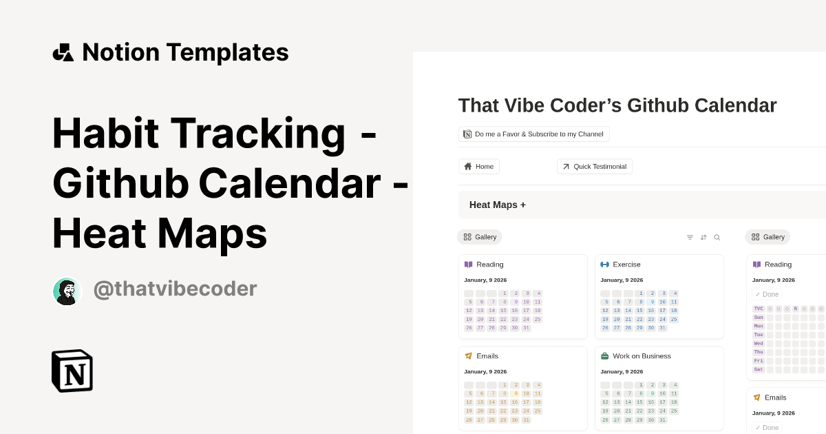 Habit Tracking - Github Calendar - Heat Maps Template | Notion Marketplace