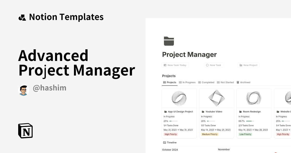 Advanced Project Manager Template by Hashim Sultan | Notion Marketplace