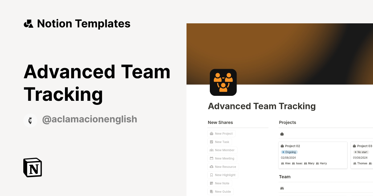 Advanced Team Tracking Template by Aclamación | Notion Marketplace