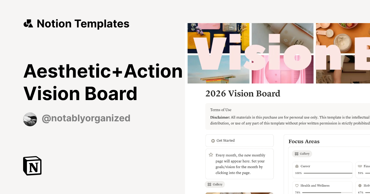 Aesthetic+Action Vision Board Template by NotablyOrganized | Notion ...
