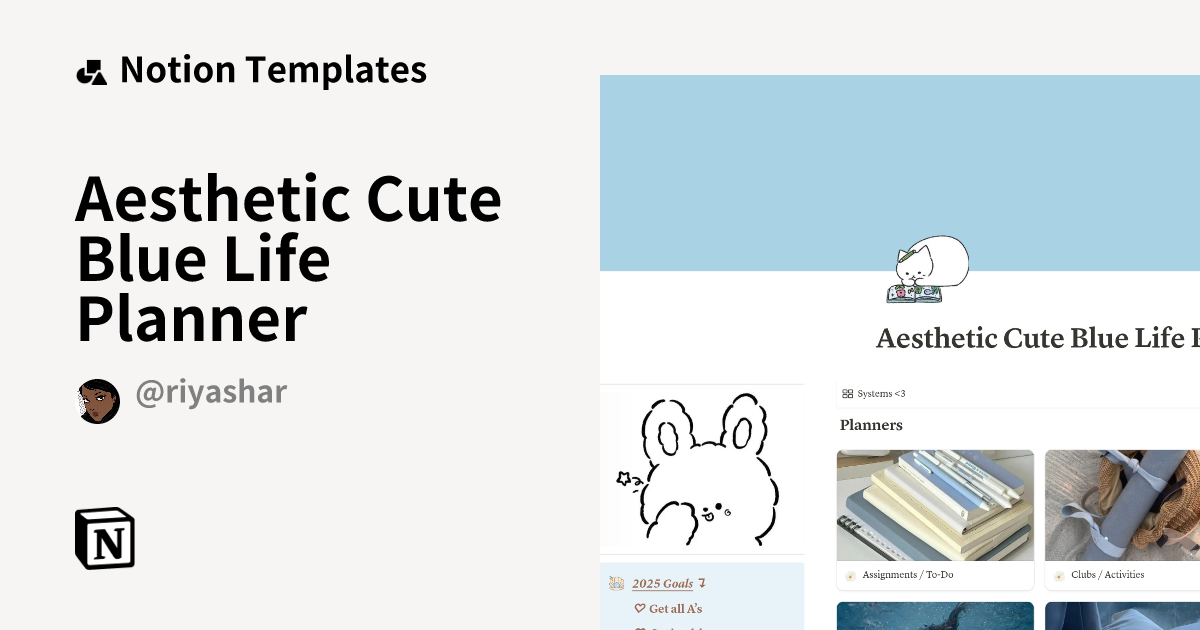 Aesthetic Cute Blue Life Planner Template by RiyaArranged | Notion Marketplace