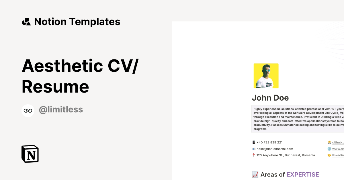 Aesthetic CV/Resume Template by Limitless Notion | Notion Marketplace