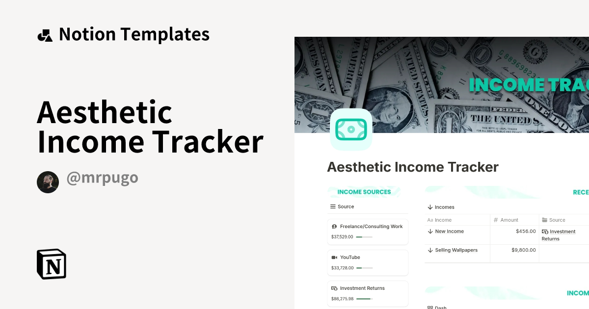 Aesthetic Income Tracker Template by mrpugo | Notion Marketplace