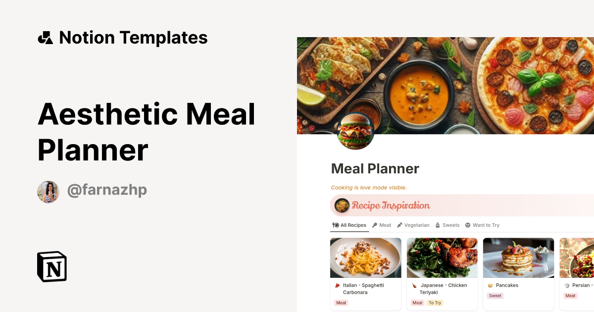 Aesthetic Meal Planner Template by kiki Farnaz | Notion Marketplace