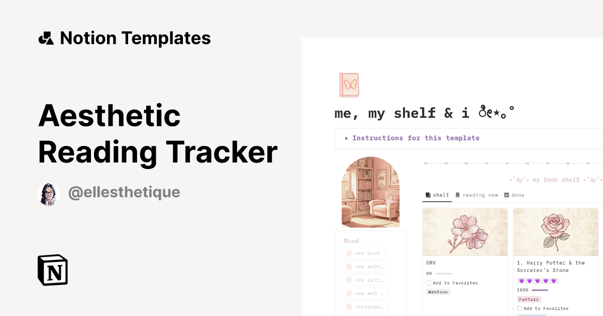 Aesthetic Reading Tracker Template by Elle~sthetique | Notion Marketplace