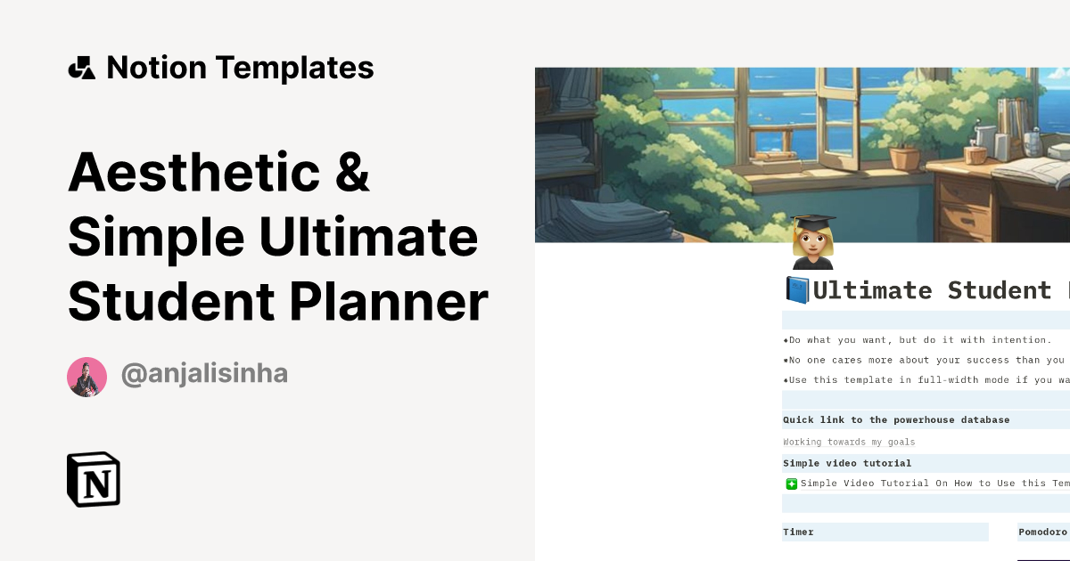 Aesthetic & Simple Ultimate Student Planner Template | Notion Marketplace