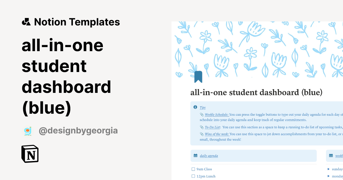 all-in-one student dashboard (blue) Template | Notion Marketplace
