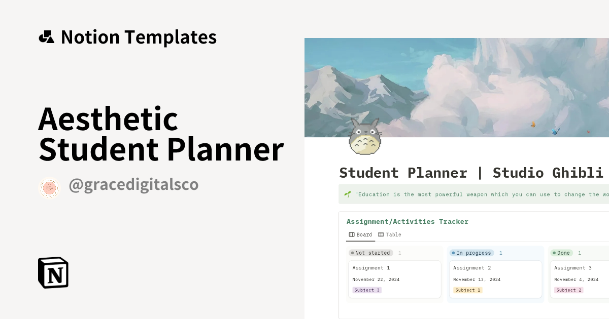 Aesthetic Student Planner Template by Grace Digitals Co. | Notion ...
