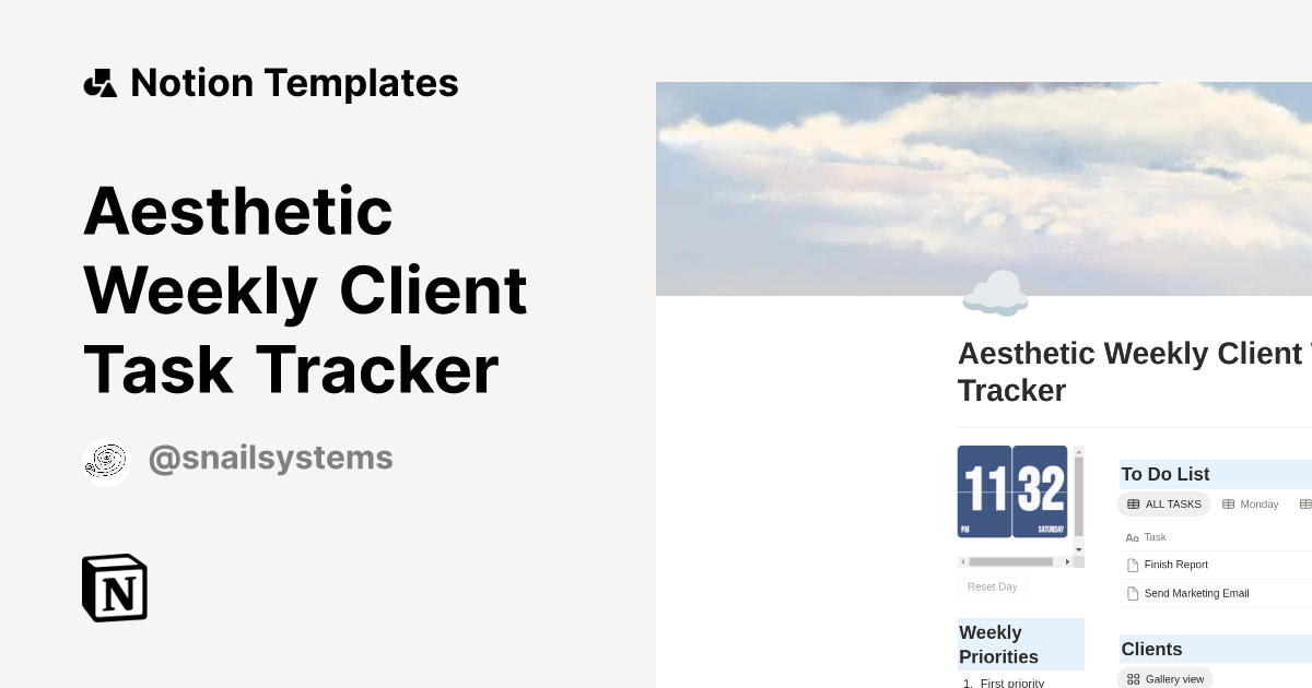 Aesthetic Weekly Client Task Tracker Template by ily's garden | Notion ...
