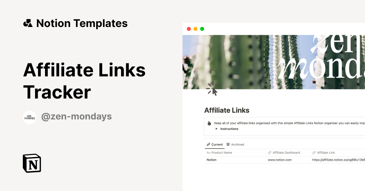 Affiliate Links Tracker Template | Notion Marketplace