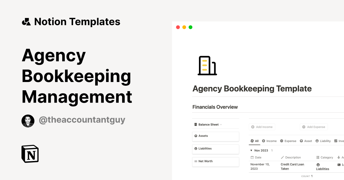 Agency Bookkeeping Management Template by theaccountantguy | FinanceGuy ...