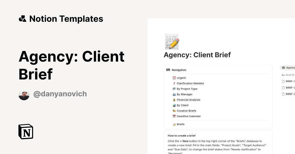 Agency: Client Brief Template by danyanovich | Notion Marketplace