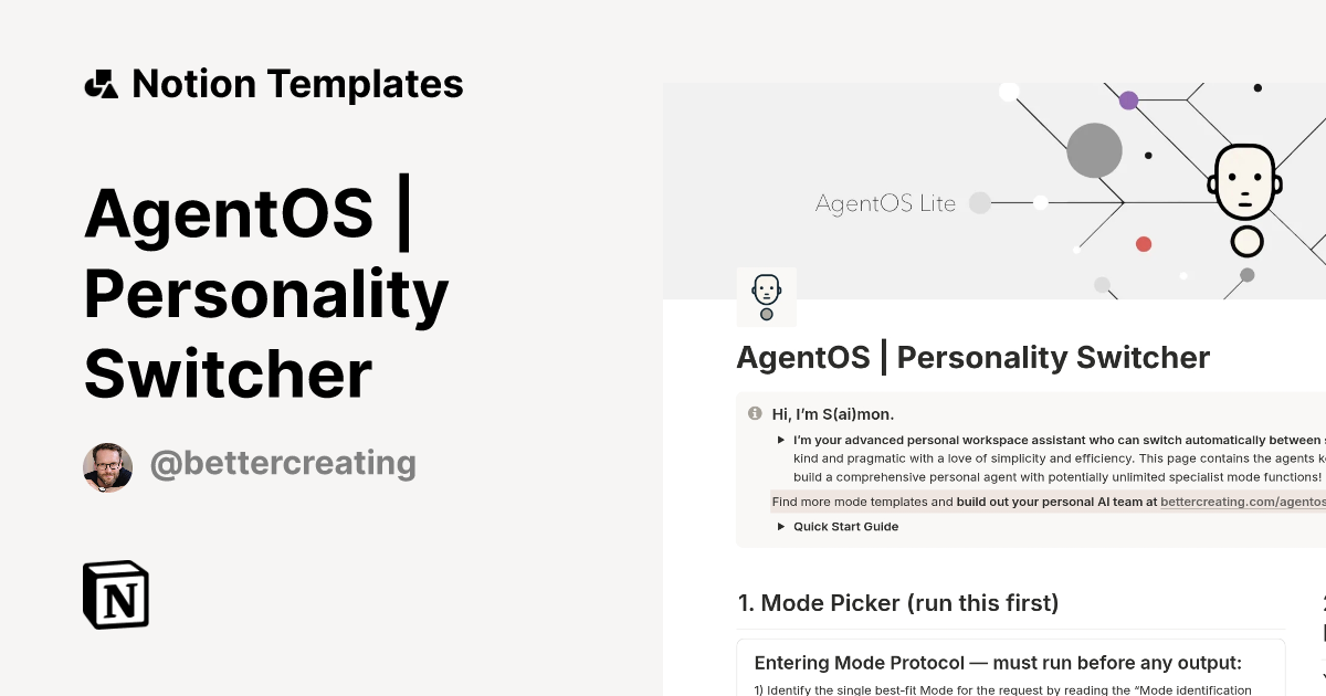 AgentOS | Multi-Mode Switcher Template by Better Creating | Notion Marketplace