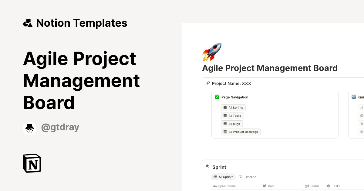 Agile Project Management Board Template | Notion Marketplace