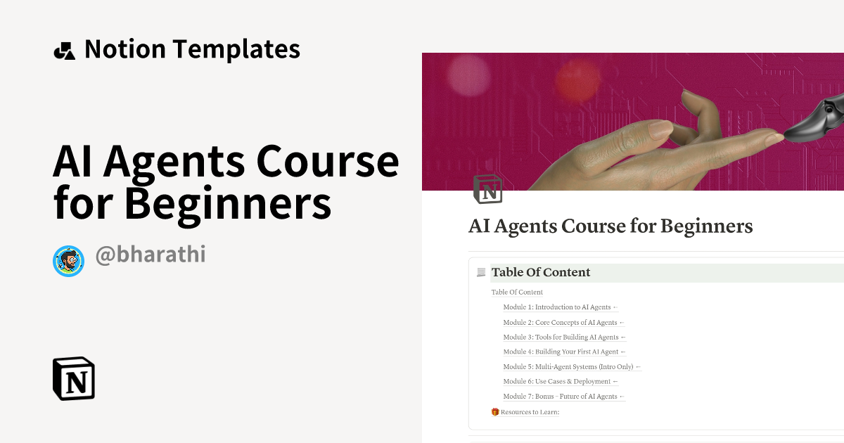 AI Agents Course for Beginners Template by Bharathi | Notion Marketplace