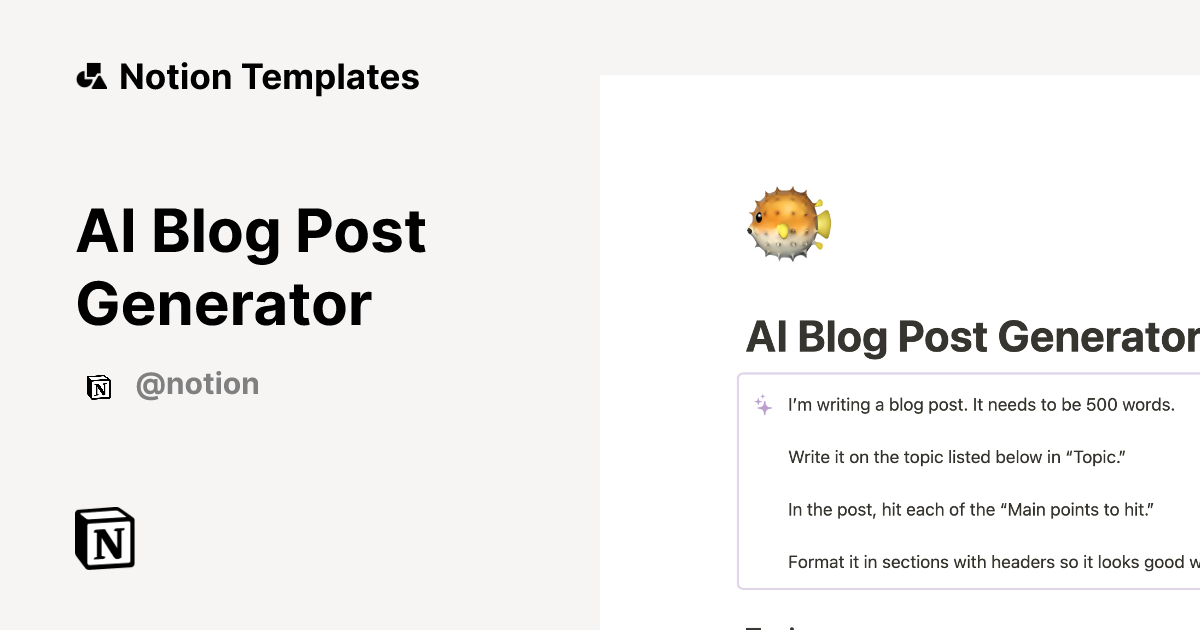 AI Blog Post Generator 2026 Template | Notion Marketplace