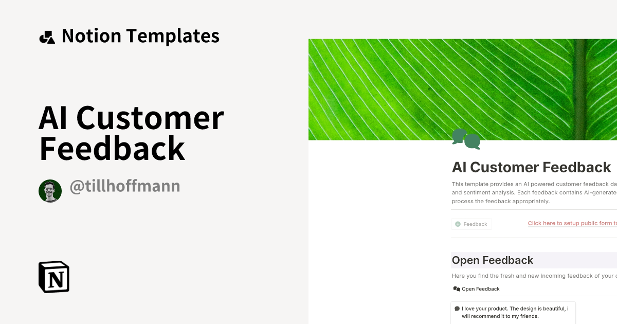 AI Customer Feedback Template by Till Hoffmann | Notion Marketplace